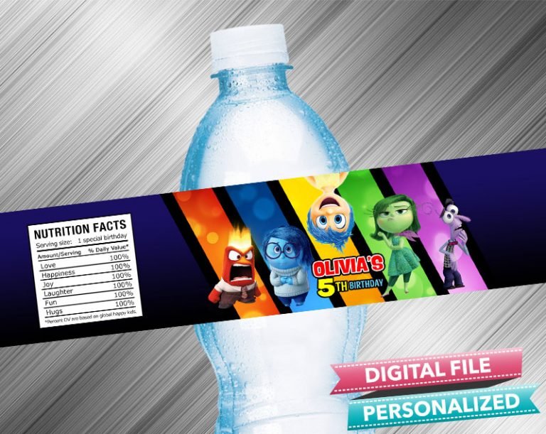 Inside Out Birthday Water Bottle Label