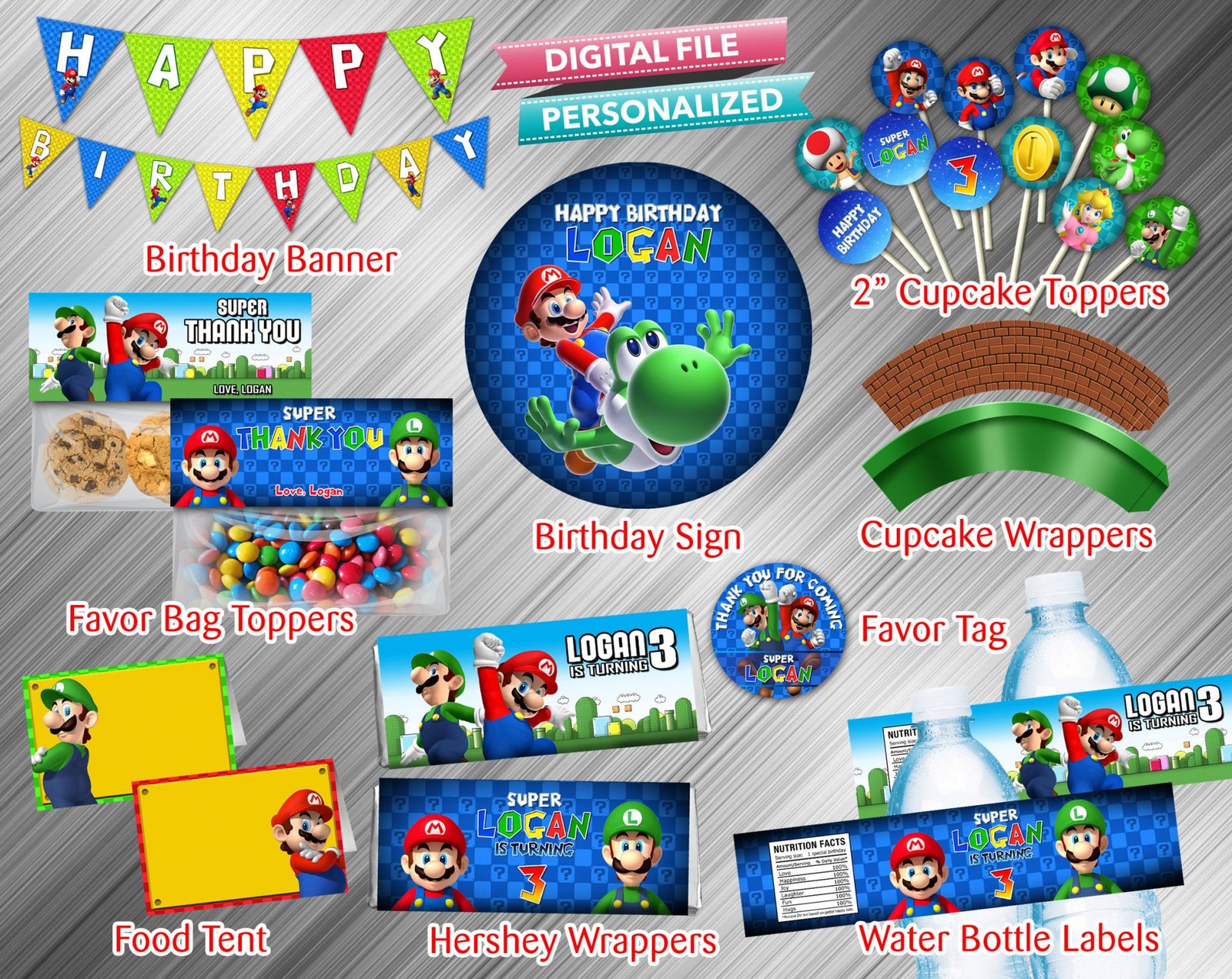 Super Mario - Birthday Invitation and Printable Party Decoration ...